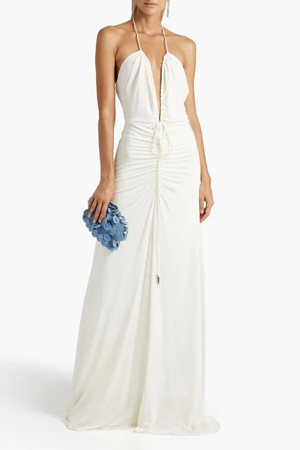 Halston Grace Ruched Halterneck Gown