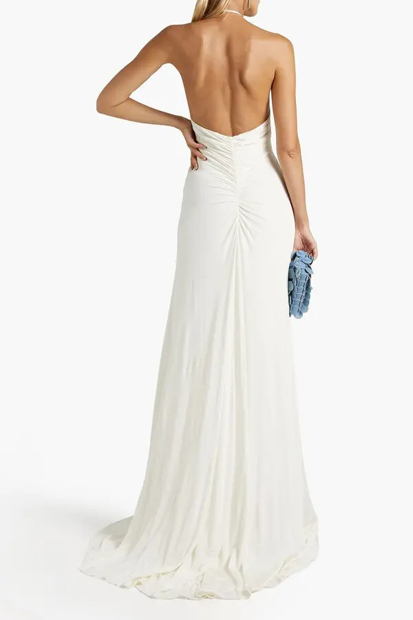 Halston Grace Ruched Halterneck Gown