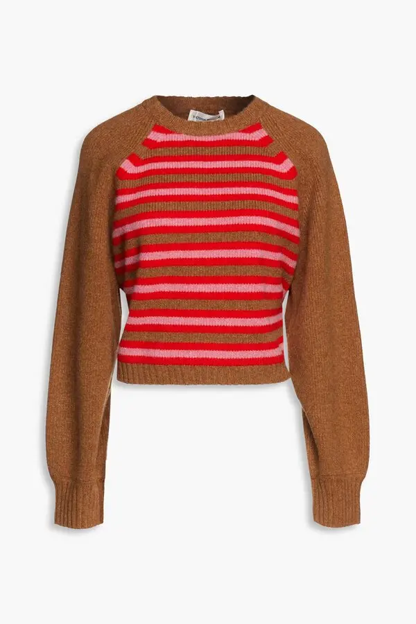 Victoria Beckham Striped Ribbed Wool Sweater - Light Brown