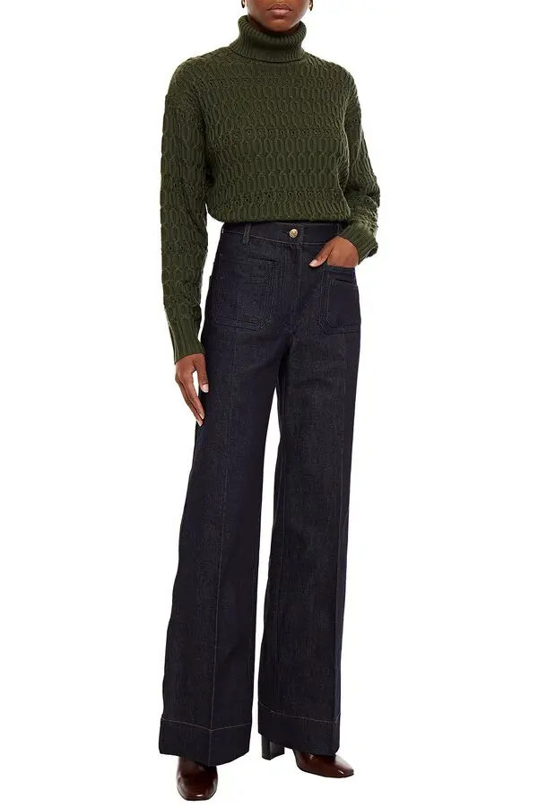 Victoria Beckham Cable-knit Merino Wool Turtleneck Sweater - Army Green