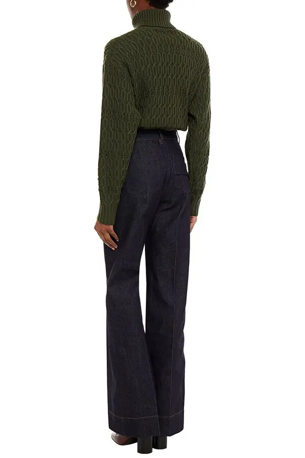 Victoria Beckham Cable-knit Merino Wool Turtleneck Sweater - Army Green
