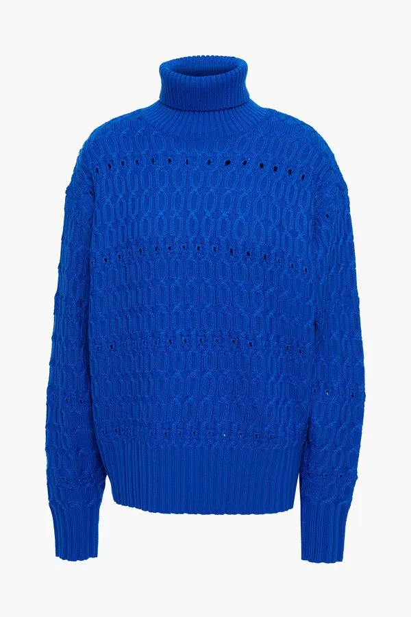 Victoria Beckham Cableknit Merino Wool Turtleneck Sweater - Bright Blue