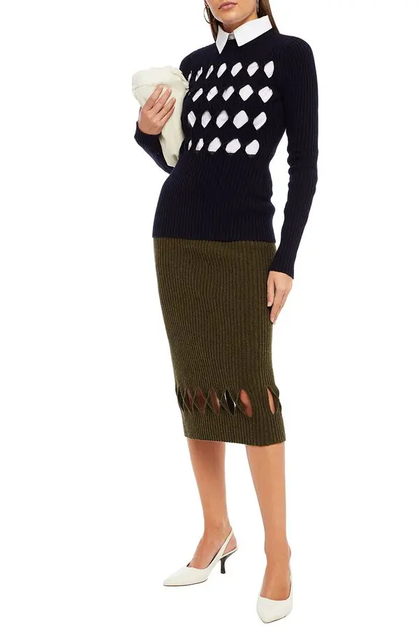 Victoria Beckham Cutout Ribbed Wool-blend Sweater
