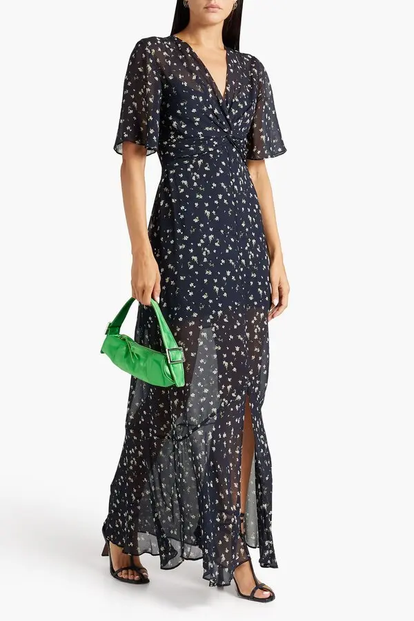 Rag & Bone Tamar Twist-front Floral-print Georgette Maxi Dress - Midnight Blue