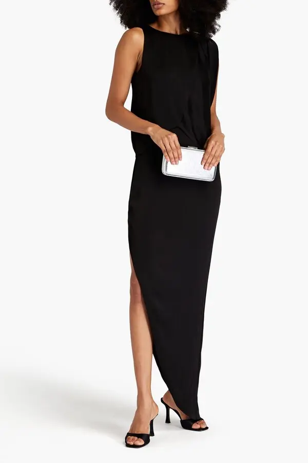 Halston Asymmetric Draped Maxi Dress - Black
