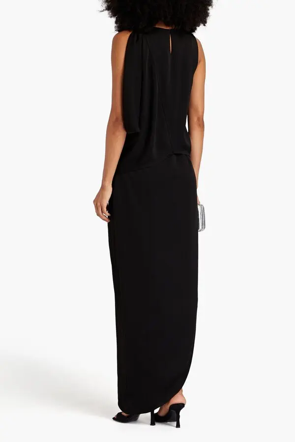 Halston Asymmetric Draped Maxi Dress - Black