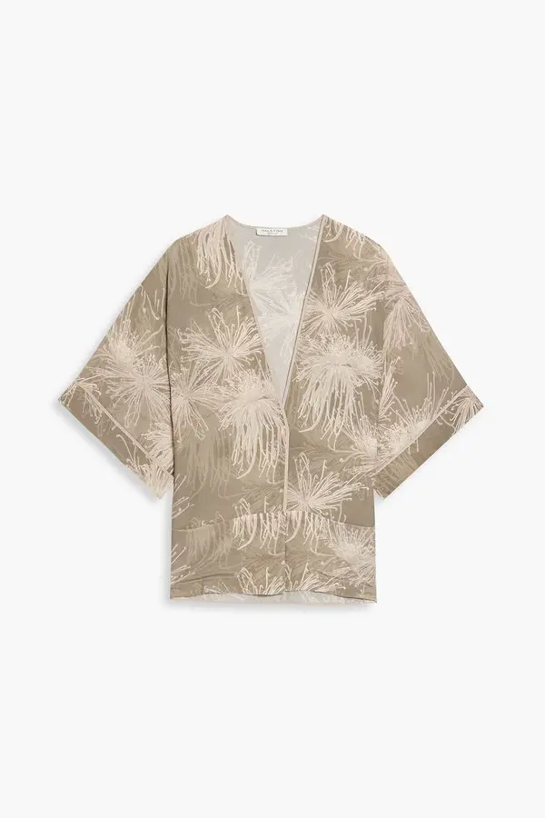 Halston Printed Silk Crepe De Chine Kimono