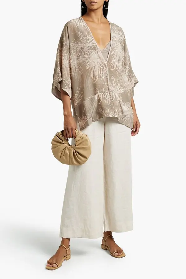 Halston Printed Silk Crepe De Chine Kimono