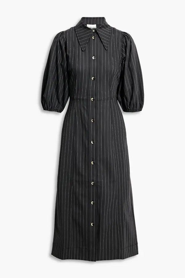GANNI Pinstriped Twill Midi Dress