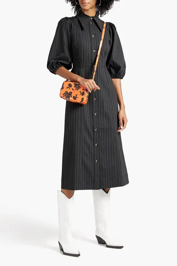 GANNI Pinstriped Twill Midi Dress
