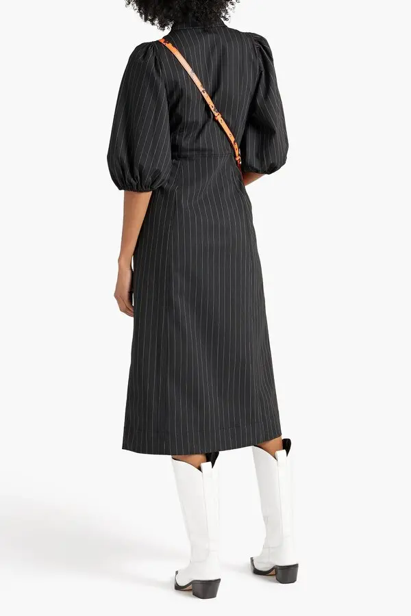 GANNI Pinstriped Twill Midi Dress