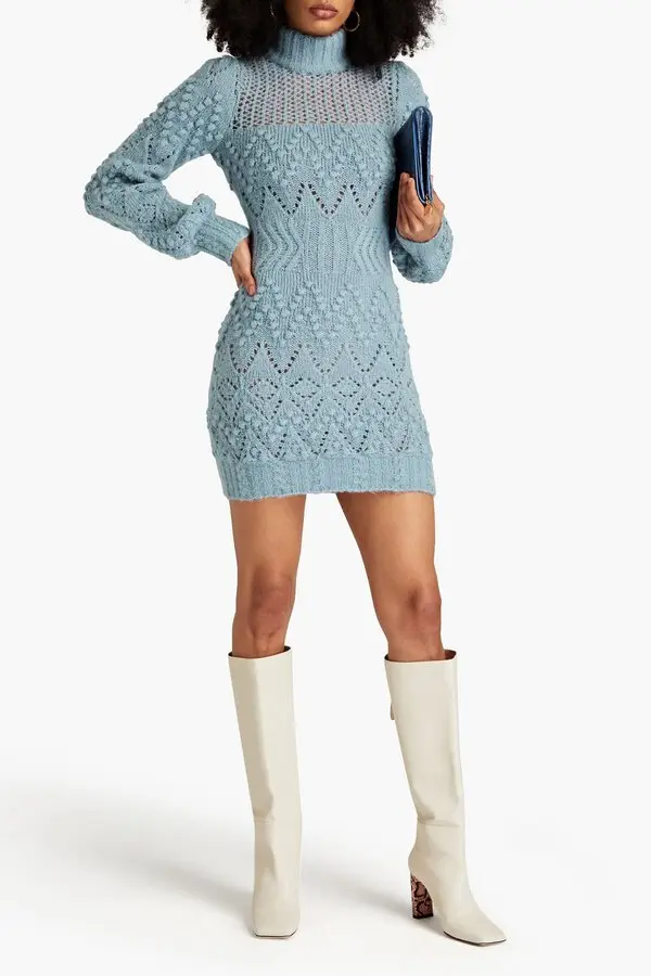 black knitted bodycon midi dress V Neck Knit Bodycon Slit Midi Dress - MEDIUM / White