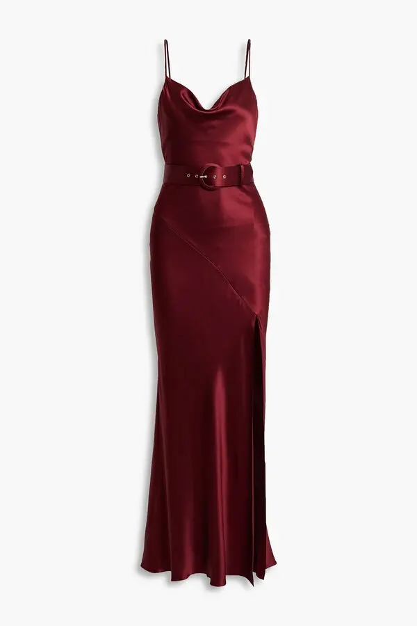 NICHOLAS Belted Silksatin Maxi Dress - Claret