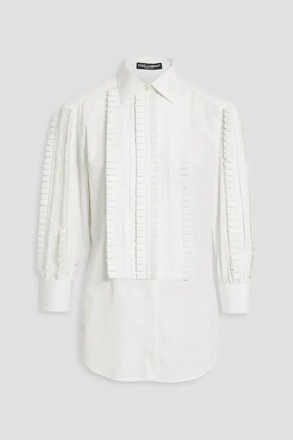 Dolce & Gabbana Ruffled Pintucked Cottonpoplin Shirt - White