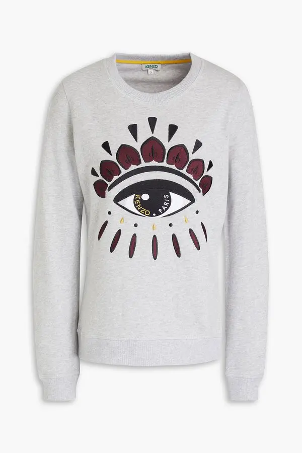 Kenzo Embroidered Cotton Terry Sweatshirt - Light Gray