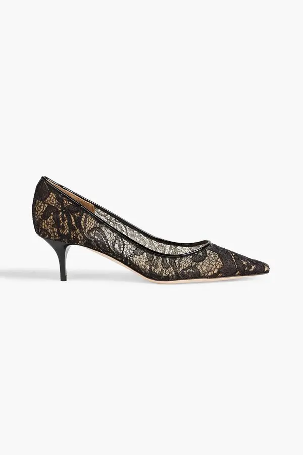 パンプス JIMMY CHOO AZA50 LACE PATENT PUMPS BLACK Jimmy Choo Aza Corded Lace Pumps In Black - 70% Off