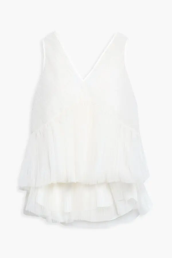 Brunello Cucinelli Tiered Pleated Tulle Top - Ivory