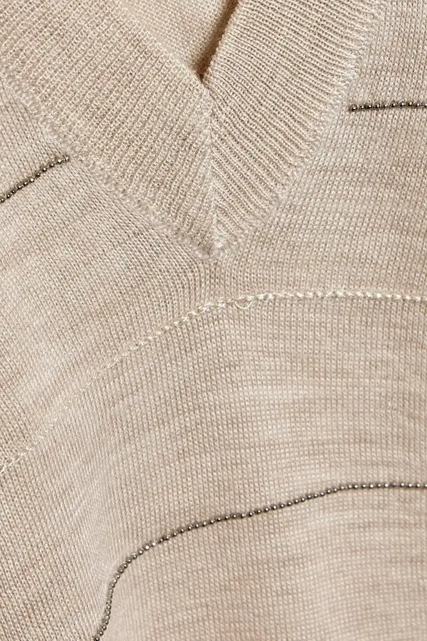 Brunello Cucinelli Wool And Silk-blend Top With Bead Embellishment