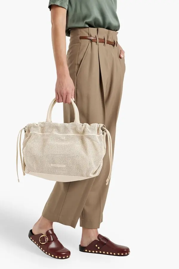 Brunello Cucinelli Perforated Coated Suede Tote Neutral