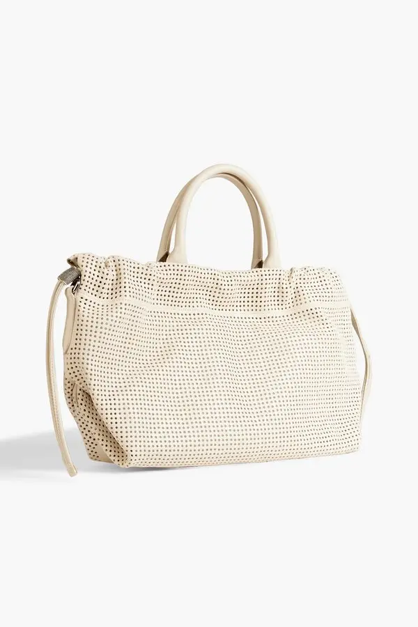 Brunello Cucinelli Perforated Coated Suede Tote Neutral