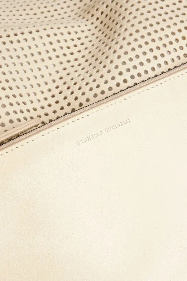 Brunello Cucinelli Perforated Coated Suede Tote Neutral
