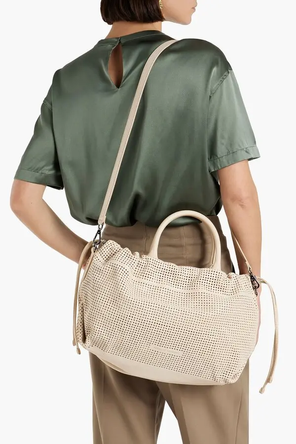 Brunello Cucinelli Perforated Coated Suede Tote Neutral