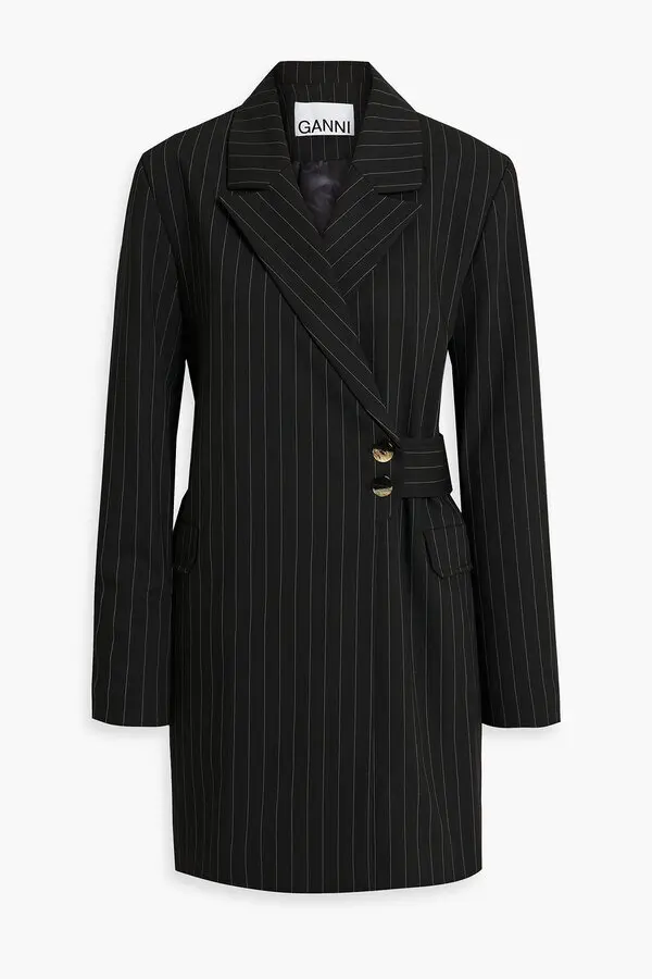 GANNI Double-breasted Pinstriped Twill Coat