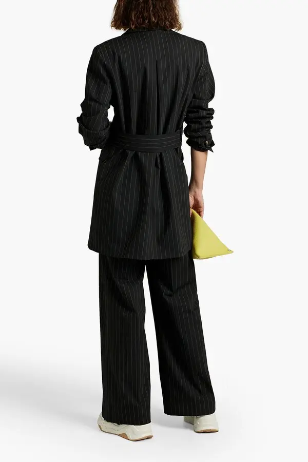 GANNI Double-breasted Pinstriped Twill Coat