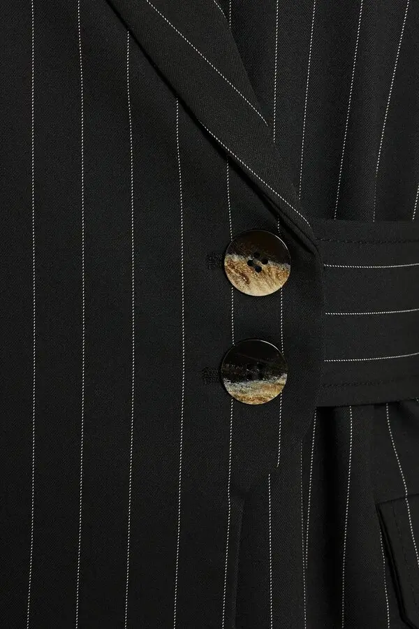 GANNI Double-breasted Pinstriped Twill Coat