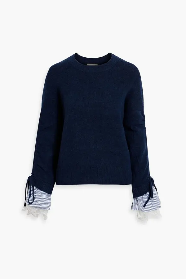 Cinq À Sept Poplintrimmed Woolblend Sweater