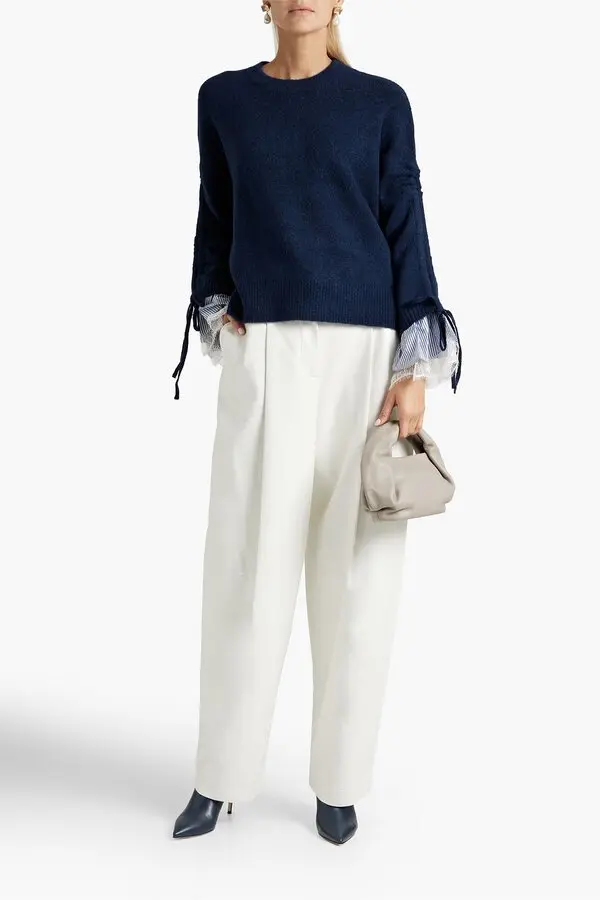 Cinq À Sept Poplintrimmed Woolblend Sweater