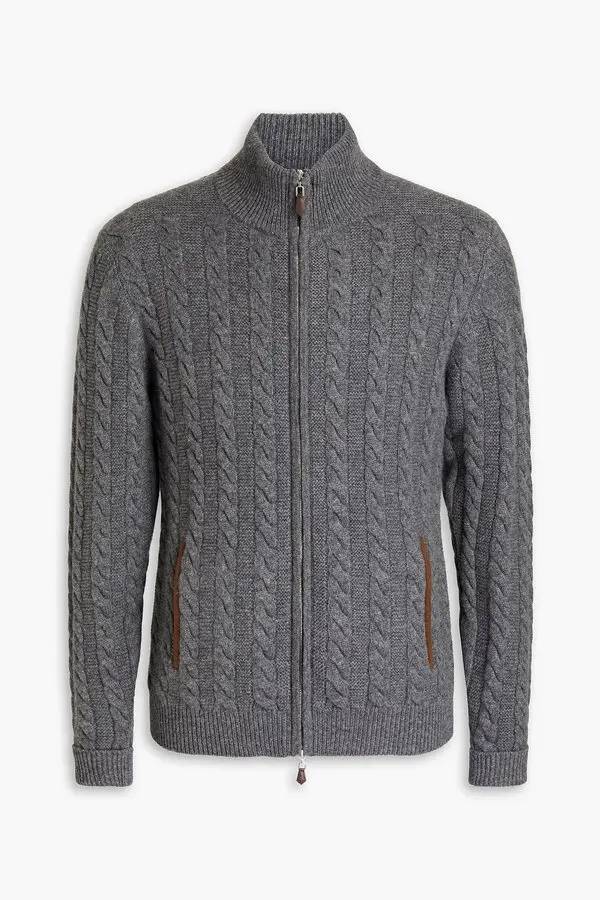 N.peal Cable-knit Cashmere Zip-up Sweater With Faux Suede Trims