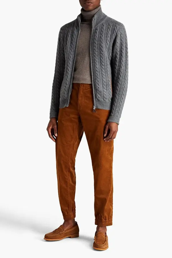N.peal Cable-knit Cashmere Zip-up Sweater With Faux Suede Trims