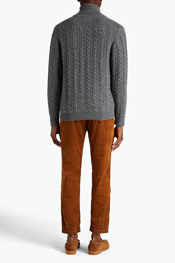 N.peal Cable-knit Cashmere Zip-up Sweater With Faux Suede Trims