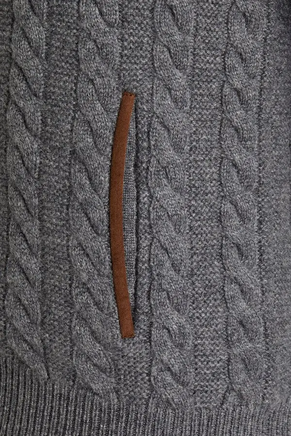 N.peal Cable-knit Cashmere Zip-up Sweater With Faux Suede Trims