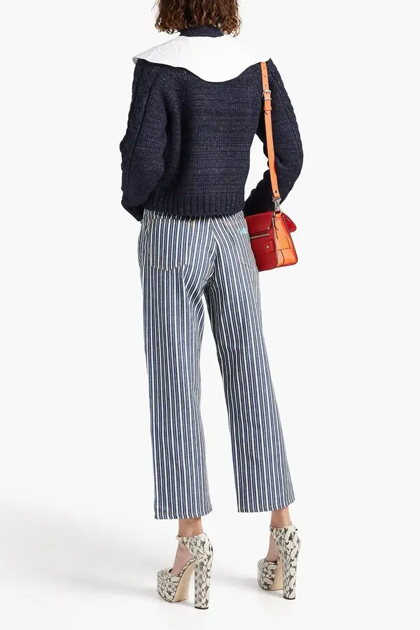GANNI Donegal Cable-knit Cardigan With Crystal Buttons And Poplin Trim