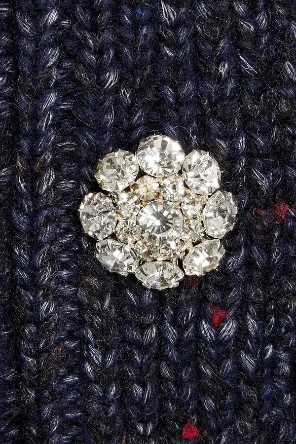 GANNI Donegal Cable-knit Cardigan With Crystal Buttons And Poplin Trim
