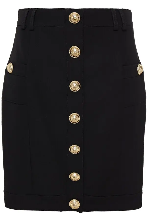 Balmain Button-embellished Wool-twill Mini Skirt - Black
