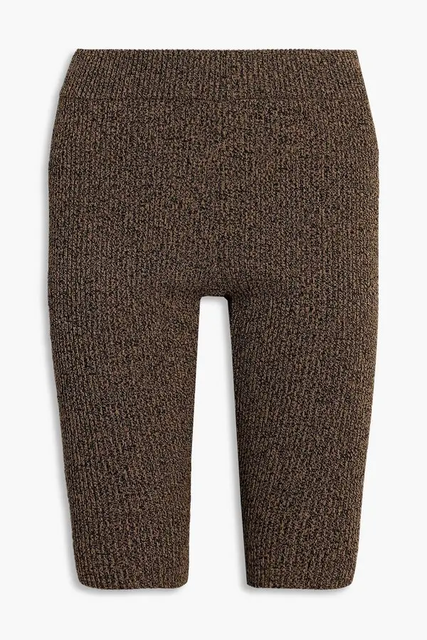 GANNI Mélange Ribbedknit Shorts - Camel