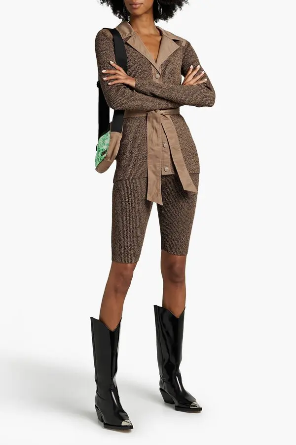GANNI Mélange Ribbed-knit High-rise Shorts
