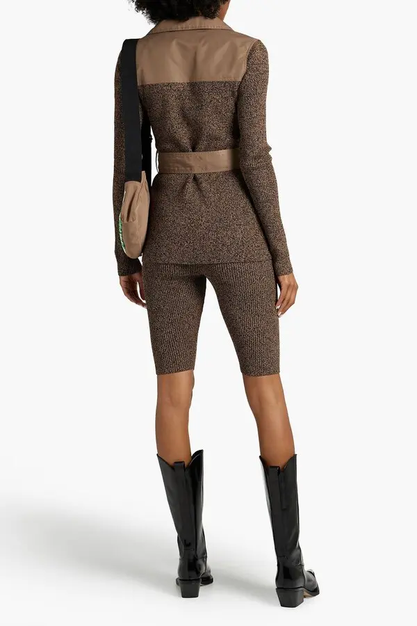 GANNI Mélange Ribbed-knit High-rise Shorts