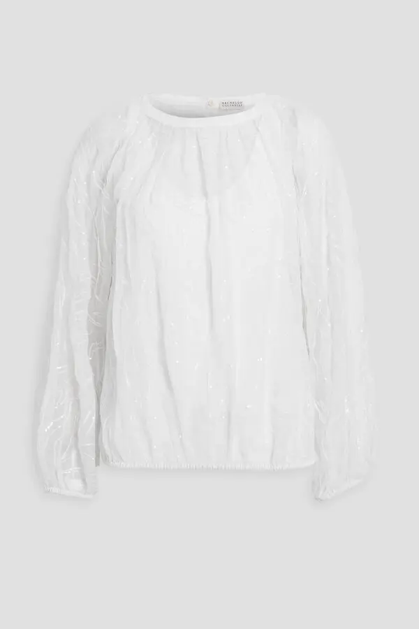 Brunello Cucinelli Sequin-embellished Silk-chiffon Blouse