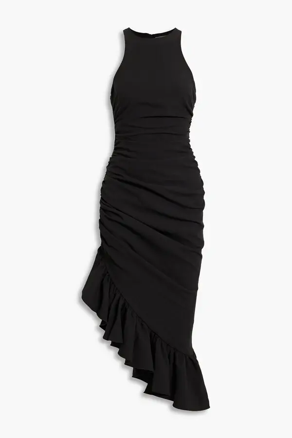 Cinq À Sept Willa Asymmetric Fluted Cady Midi Dress - Black