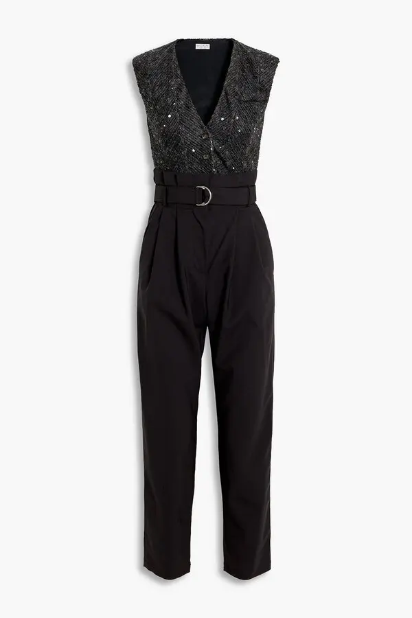 Brunello Cucinelli Belted Pleated Jumpsuit - Black