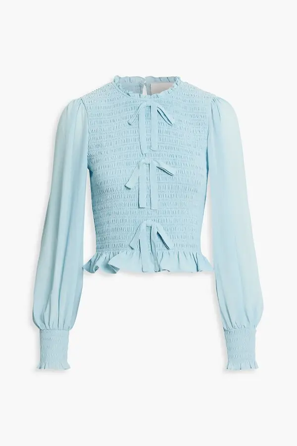 Cinq À Sept Audrina Pussybow Shirred Crepe Blouse