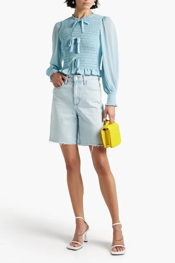 Cinq À Sept Audrina Pussybow Shirred Crepe Blouse