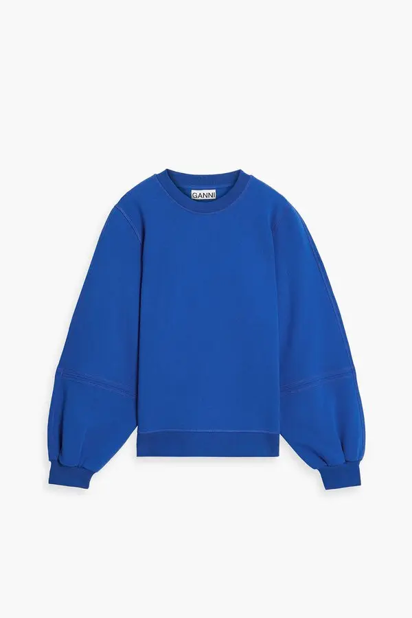 GANNI Embroidered Cottonblend Fleece Sweatshirt - Royal Blue