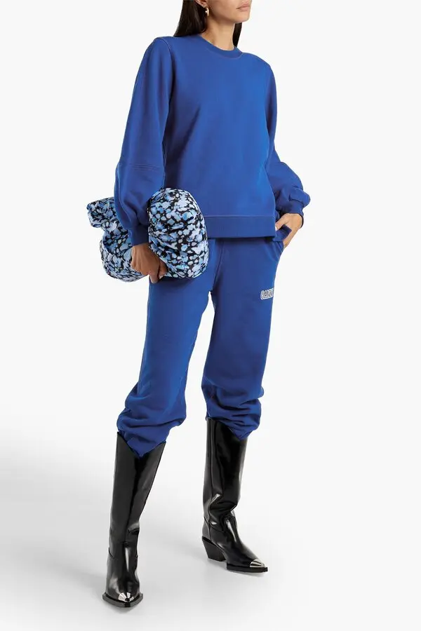 GANNI Embroidered Cottonblend Fleece Sweatshirt