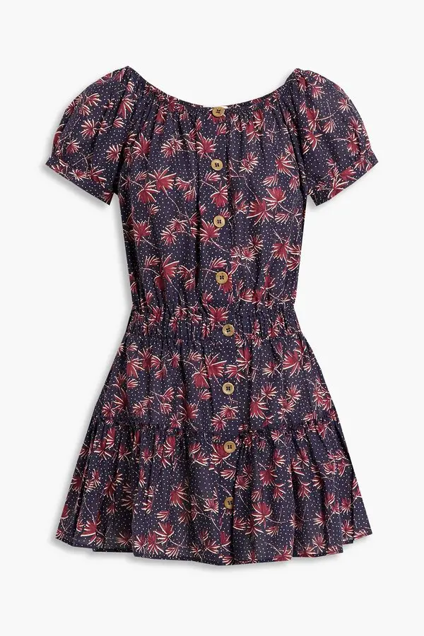 Eberjey Elsie Gathered Printed Cotton Mini Dress