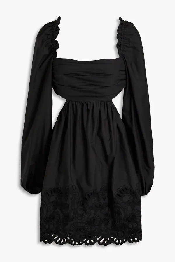 Rebecca Vallance Cutout Pleated Broderie Anglaise Mini Dress - Black